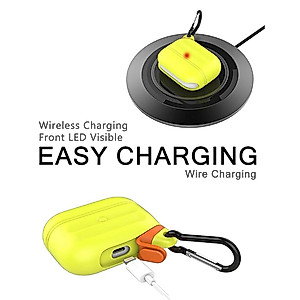 HALLEAST for AirPods 3 Case Waterproof, Front LED Visible & Support Wireless Charging, Protective Silicone Case Cover Compatible with for Apple AirPods 3 with Carabiner, Nightglow Yellow