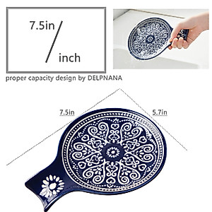 Ceramic Spoon Rest, Cooking Spoon Holder for Kitchen Counter/Stove Top/Dining Table Modern Farmhouse Decorative, Large (Blue)