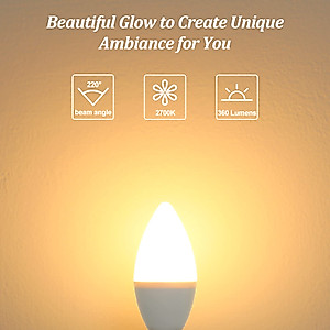 Brightever E12 LED Candelabra 40 Watt Equivalent Light Bulbs, 4W Warm White 2700K Ceiling Fan Bulbs, Chandelier Candle Lights for Wall Lanterns, Pendant Lights, Non-Dimmable, 6-Pack