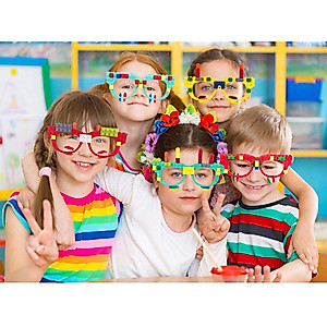 Hooqict 9 Pcs DIY Building Bricks Glasses Building Blocks Games for Kids Birthday Party Favor Block Theme Party Supplies Carnival Easter Games