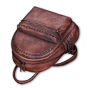 Genuine Leather Backpack for Women Vintage Fashion Bookbag Handmade Casual Satchel (Coffee) Medium