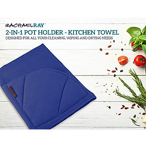 Rachael Ray Multifunctional 2-in-1 Moppine, Ultra Absorbent Kitchen Towel & Heat Resistant Pot Holder, Blue