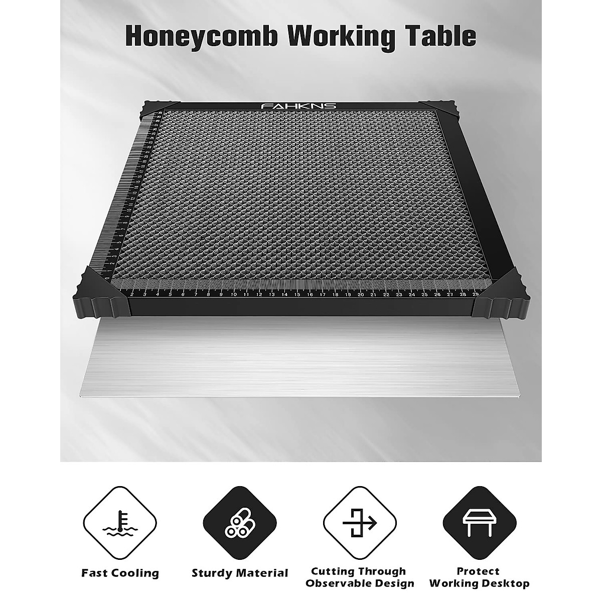 FAHKNS Honeycomb Working Table, 13.8"x13.8"x0.87" Honeycomb Laser Bed for Most Laser Engravers, for Fast Heat Dissipation and Table-Protecting with Aluminum Plate