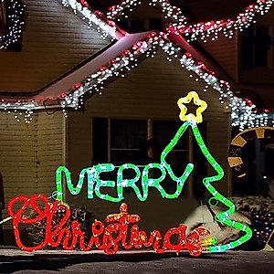 Retisee 24 Inch Jumbo Merry Christmas Neon Light Outdoor Large Merry Christmas Neon Signs Waterproof LED Christmas Sign for Indoor Home Window Party Garage Walls (Xmas Tree)