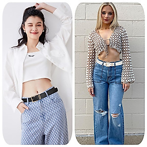 UnFader Pack 3 Women Belts for Jeans Pants, Fashion Gold Buckle Leather Belts