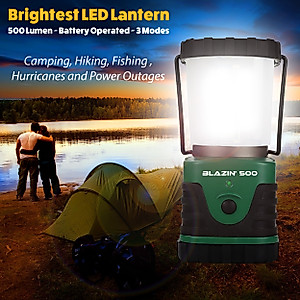 Blazin Ultra Bright Camping Lantern - Waterproof, Portable & Lightweight, 500 Lumens Battery Operated Camping Light - Ideal for Camping, Hurricane, Power Outages & Emergencies