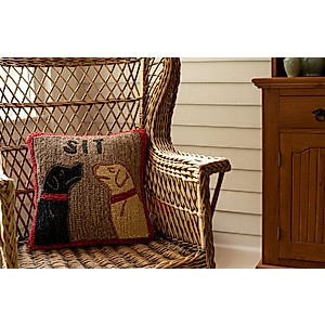 Chandler 4 Corners Artist-Designed Two Dogs Sitting Hand-Hooked Wool Decorative Throw Pillow (18” x 18”) Dog Pillow for Couches & Beds - Easy Care & Low Maintenance- Yellow, Black Lab Throw Pillow