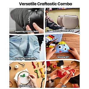 【Upgraded】Leather Upholstery Repair Kit: PLANTIONAL 60pcs Sewing Kit with Waxed and Upholstery Thread, Large-Eye Needle, 3 Sewing Awl, Heavy Duty Sewing Kit for Car Carpet Sofa Shoe Backpack Craft DIY