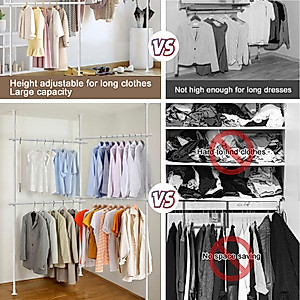 Closet Organizer Clothes Rack, Heavy Duty 4-Tier Adjustable Free Standing Laundry Drying Garment Rack, Floor to Ceiling Clothing Hanger Tension Rod Closet System Wardrobe Storage Matt White