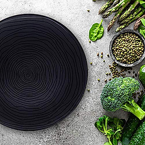 Bzyoo 12 Piece Melamine Dinnerware Set - Durable, Dishwasher Safe Organica Black Plates and Bowls Sets Casual Dish Set for Dining, Outdoor and Kitchen