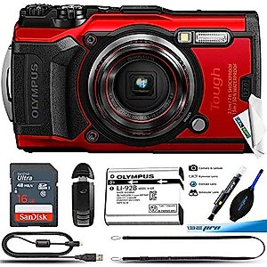 Olympus Tough TG-6 Waterproof Camera, Red -16GB Basic Bundle