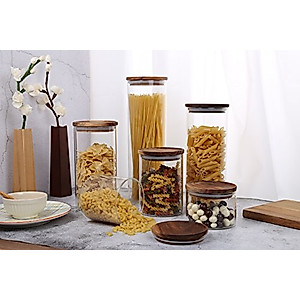 Clear Glass Canisters Jars Containers Set for Food Storage with Airtight Wood Lids,Kitchen Canister,Tea Coffee Canister Sugar Loose Leaf Tea Container Cookies Jar,BPA Free,39 Fluid-oz