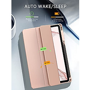 MoKo Case Fits Samsung Galaxy Tab S8 + 12.4 2022 (SM-X800/X806) / Tab S7 FE 12.4-Inch 2021 / Tab S7 Plus 12.4 2020 with S-Pen Holder, Transparent Back Tablet Cover with Auto-Wake, Rose Gold