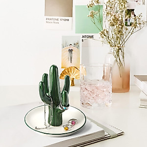 PUDDING CABIN Cactus Ring Holder Green Jewelry Dish for Rings Earrings Bracelets Necklace Organizer, Cactus Gift for Women Birthday Wedding Graduation Christmas Valentines, Room Decor Aesthetic