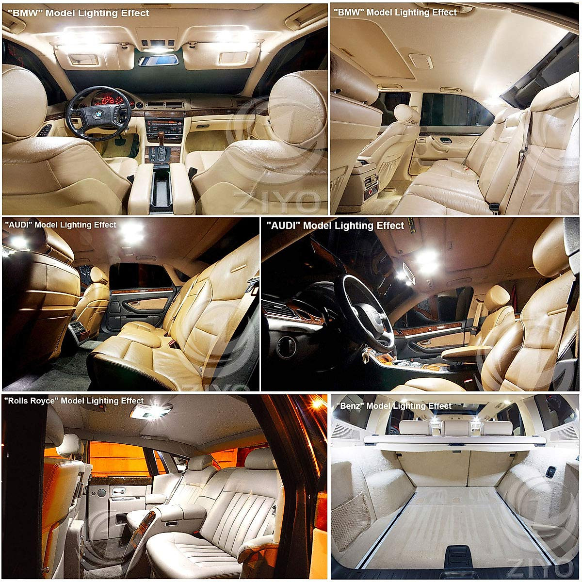 ZIYO ZPL8997 - (12 Bulbs) LED Interior Light Kit Replacement for Porsche 997 911 Carrera 2004-2012 + License Plate Light Bulbs Package, White Dome Lights Error Free