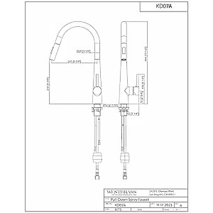 Westbrass KD07A-62 17" Single Handle Kitchen Faucet with Adjustable Pull Down Sprayer, Matte Black