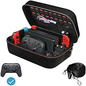 Carrying Storage Case for Nintendo Switch & N-Switch OLED, Hard Shell Large Capacity Storage Bag for Nintendo Switch Game Controller, Dock, Switch Console, 18 Games Slots, Pro Controller & Accessories