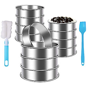 Gutsdoor 12 Pieces Muffin Tart Rings Crumpet Tart Rings Stainless Steel Metal Round Double Rolled English Muffin Rings Mold 3.15 Inch with Free Silicone Oil Brush, Cleaning Brush for Home Baking Tools