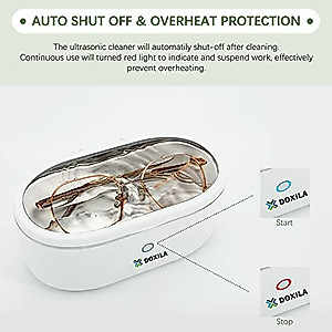 DOXILA Ultrasonic Cleaner - Upgrade Ultrasonic Jewelry Cleaner with 330ml Stainless Steel Tank, 45kHZ Portable Ultrasound Cleaning Machine for Eye Glasses, Watches, Jewelry, Dentures, White
