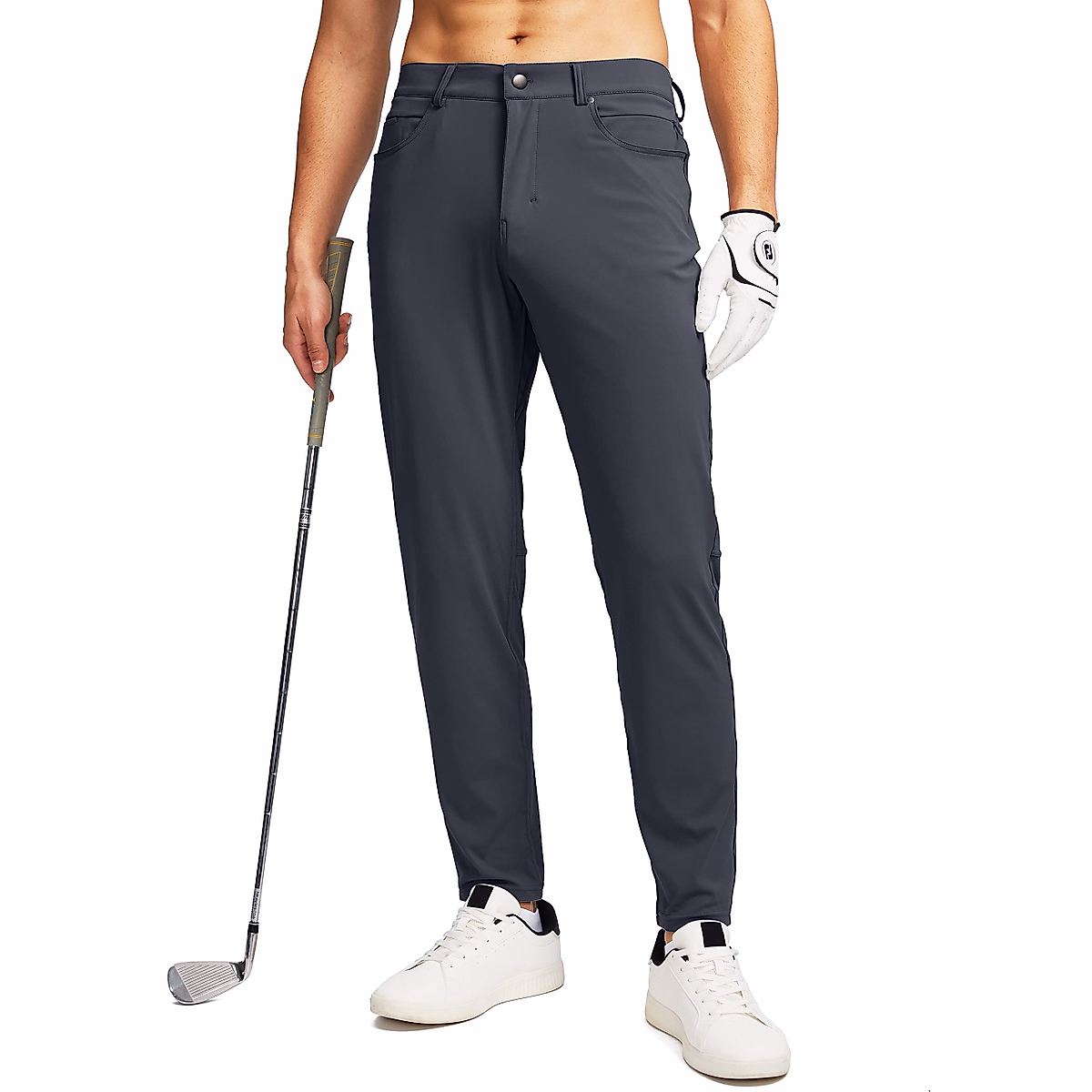 G Gradual Men's Stretch Golf Pants with 6 Pockets Slim Fit Dress Pants for Men Travel Casual Work (Dark Grey, XL)