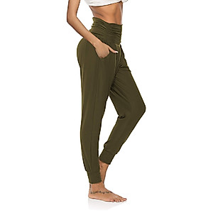 DIBAOLONG Womens Yoga Sweatpants Loose Workout Joggers Pants Comfy Lounge Pants with Pockets Army Green M