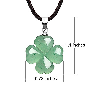 iSTONE Four Leaf Clover Necklace,Made with Green Aventurine for Faith Hope Love and Luck 18 Inch Rope Chain St. Patrick's Day