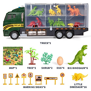 SNAEN 39 in 1 Dinosaur Toy Truck for Kids 3-7 with Play Mat, Dino Transport Carrier Vehicle with Lights and Sounds, Toys for Toddler 3 4 5 6 Years Boys Includes Dino Figures, Eggs and Trees
