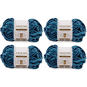 Crafted By Catherine Luxe Velvet Solid Yarn - 4 Pack (98 Yards Each Skein), Dark Teal, Gauge 6 Super Bulky