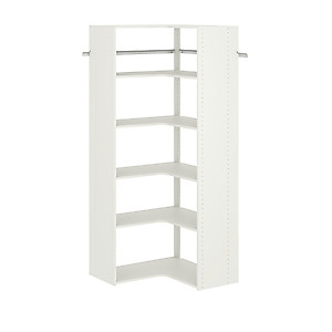 Easy Track Adjustable Corner Tower Clothing Storage Kit Closet Organizer, White