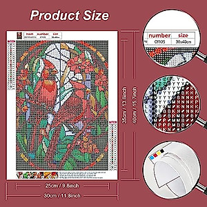 Stalente Diamond Painting Kits for Adults, Cardinal Round Full Drill Diamond Art Kits, 5D DIY Paint with Diamonds Crafts for Home Wall Decoration Gifts 12×16Inch Bird