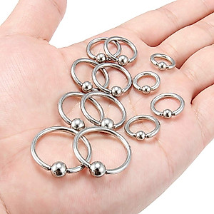 SCERRING 12PCS 12G Stainless Steel Captive Bead Ring Nose Rings Hoop Helix Daith Cartilage Tragus Earrings Nipple Eyebrow PA Body Piercing 8mm 10mm 12mm 14mm 16mm 19mm Silver