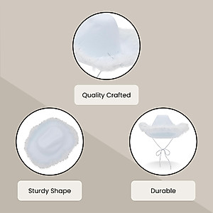 Zodaca White Cowboy Hat for Men and Women with Feathers, Western Felt Fluffy Cowgirl Hat for Costume, Dress Up Birthday, Bachelorette, and Bachelor Party Accessories