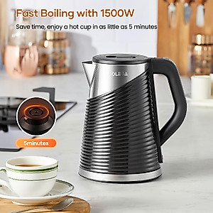 OLEGA Electric Kettle - 1500W Fast Boiling Electric Tea Kettle 1.8L BPA-Free Stainless Steel Hot Water Kettle Electric for Boiling Water Auto Shut Off Electric Water Kettle for Coffee Tea 120V