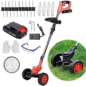 LARMEIL 21V Weed Wacker Electric Weed Eater Battery Powered, 3 in 1 Edger Lawn Tool, Lawn Edger Brush Cutter String Trimmer for Garden Yard, Cordless Weedeater with Blades and Weed Wacker String, Red