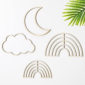 4 Pieces Cloud Wall Decor Boho Nursery Decor Wooden Star Decor Baby Nursery Rattan Moon Wall Decor Wooden Rainbow for Nursery Children Baby Kids Boys Girls Bedroom Decor (Cloud, Rainbow, Moon)