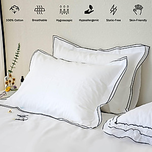 RANZNAZ Set of 2 Elegant Embroidery Pillowcases, Queen Size, 100% Cotton - White Good Feeling Shams, Elegant Trims, Softer and Breathable Pillow Covers, 20x30 inches