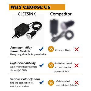 Garbage Disposal Air Switch Kit, Sink Top Waste Disposer On/Off Switch with Aluminum Alloy Power Module (LONG BRUSHED NICKEL STAINLESS STEEL BUTTON) by CLEESINK