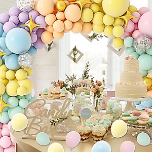 PERPAOL 146pcs Easter Pastel Rainbow Balloon Arch Garland Kit Macaron Unicorn Spring Globos Para Decoracion with Star Foil Balloon for Baby Shower Birthday Anniversary Mermaid Party Graduation