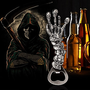 LKKCHER Skull Gifts, Skeleton Hand Beer Bottle Opener, Gothic Gifts Birthday Halloween Gifts for Men Dad Boyfriend Husband Beer Opener Collector with Gift Box and Card