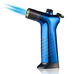 Honest Kitchen Torch Blow Torch Refillable Butane Torch For Cooking Food Baking BBQ Dabs Cocktail Smoke Hookah Coal & More (Blue Two Flame)