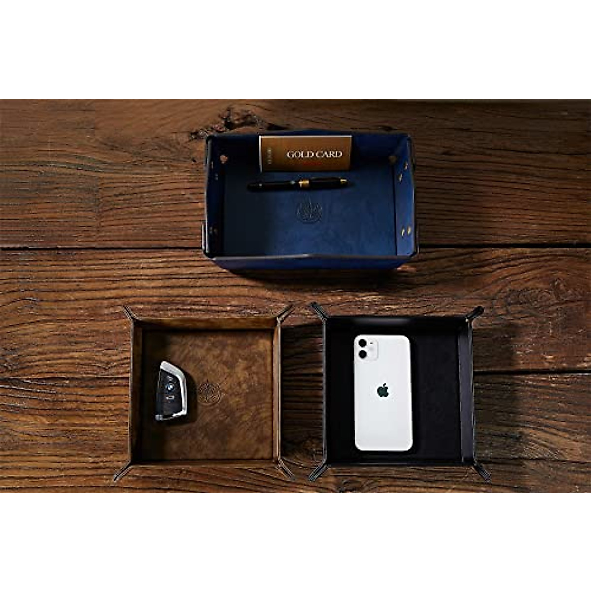 OARIE Leather Bedside Storage Tray - Jewelry Organizer for Men - Key Wallet Coin Box Travel Valet Tray (Classic Brown)