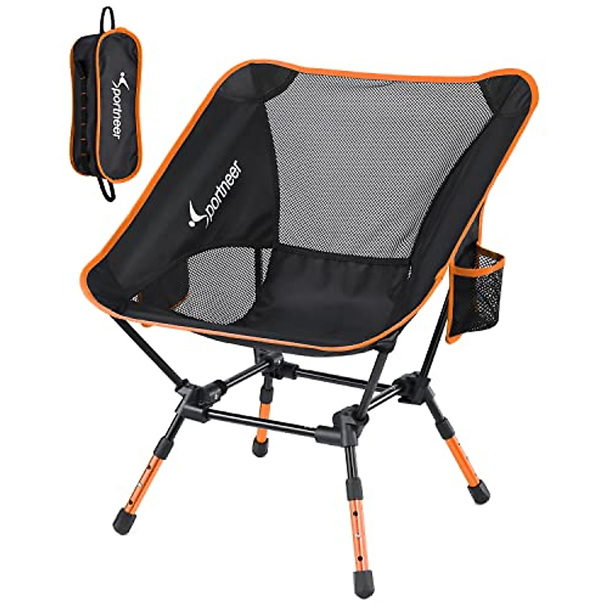Sportneer Camping Chairs, Folding Chairs for Outside Adjustable Height Beach Chair for Adults Portable Camp Chairs Foldable Compact Backpacking Chair for Camping Hiking Picnic Outdoor (1, Orange)