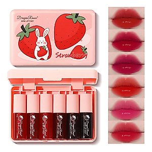 Yishifa 6 Colors Lip Tint Stain Mini Liquid Lipstick, Korean Lip Gloss Moisturizing Natural Velvet Lip Tint, Waterproof Longwear Liquid Blush & Lip Stain, Vivid Color