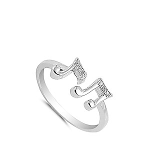 White CZ Open Music Note Ring .925 Sterling Silver Band Size 8