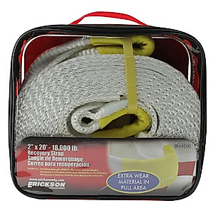 Erickson 59500 White 2" x 20' Recovery Strap, 18,000 lbs Breaking Strength, 9000 lbs Maximum Vehicle Weight Capacity