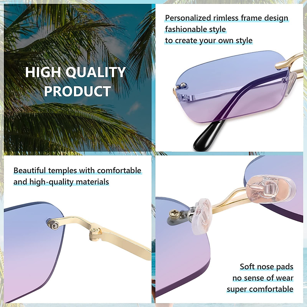 FEISEDY Rimless Sunglasses Y2K Sunglasses Retro Small Narrow Clear Eyewear Vintage Rectangle Sunglasses for Women Men B2643