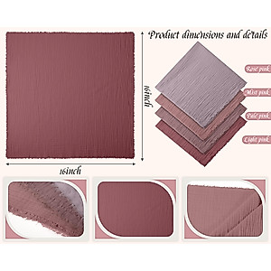 12 Pack Handmade Cloth Napkins with Fringe 100% Cotton Linen Napkins 16"x16" Rustic Cheesecloth Cloth Napkins for Wedding Party(Pink Series)