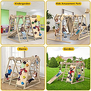 Climbing Toys for Toddlers, Jungle Gym, Montessori Playground Sets, Multifunction Toddler Climbing Toys, Indoor Kids Playground with Slides, Climbing/Net, Monkey Bars, Rope Ladders and Swings