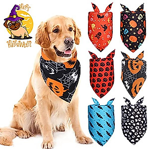 Halloween Dog Bandanas Pet Costumes - 6 Pack Triangle Scarf Adjustable Pet Bibs Kerchief Set Costume Accessories Decorations for Dogs Cats Pets Holiday Festivals Party (Large)