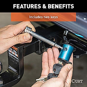 CURT 23506 Right-Angle Trailer Hitch Lock, 1/2-Inch Pin Diameter, 5/8-Inch Adapter, Fits 1-1/4 or 2-Inch Receiver